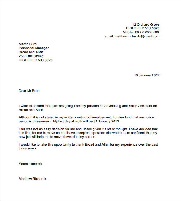 FREE 6 Sample Resignation Email Letter Templates In In PDF MS Word