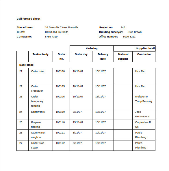 Photoshoot Call Sheet Template