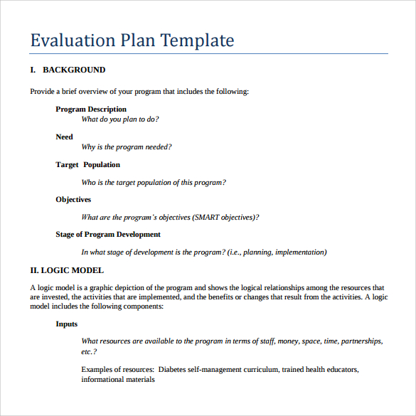 9 Evaluation Plan Templates Sample Templates