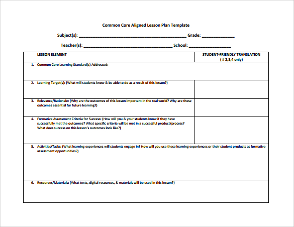 FREE 7 Sample Common Core Lesson Plan Templates In Google Docs MS FREE 7 Sample Common Core Lesson Plan Templates In Google Docs MS