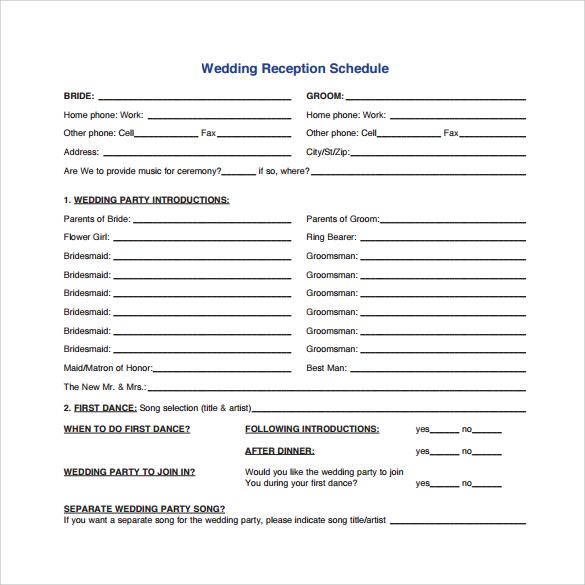 FREE 9 Sample Wedding Agenda Templates In PDF