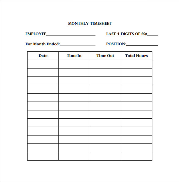 FREE 23 Sample Monthly Timesheet Templates In Google Docs Google 