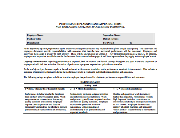Employee Appraisal Form Fill