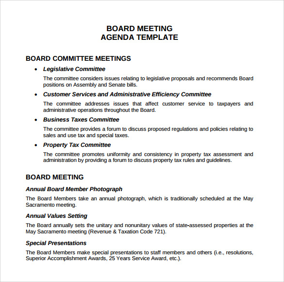 FREE 11 Sample Board Meeting Agenda Templates In PDF MS Word