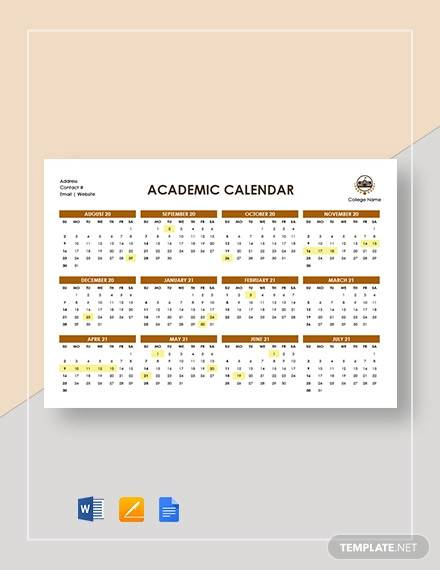 FREE 14 Academic Calendar Templates In Google Docs MS Word Pages PDF