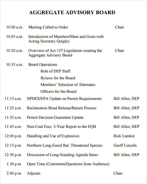 Board Of Directors Meeting Agenda Template
