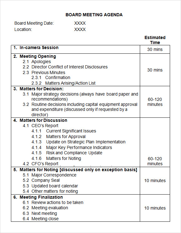 FREE 11 Sample Board Meeting Agenda Templates In PDF MS Word