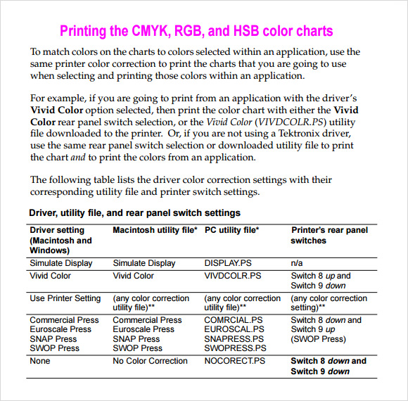 FREE 8 Sample CMYK Color Chart Templates In PDF