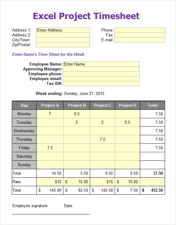 Project Management Timesheet Template