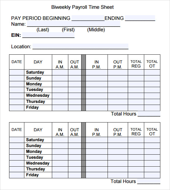 8 Best Images Of Blank Printable Timesheets Free 24 Payroll Timesheet 