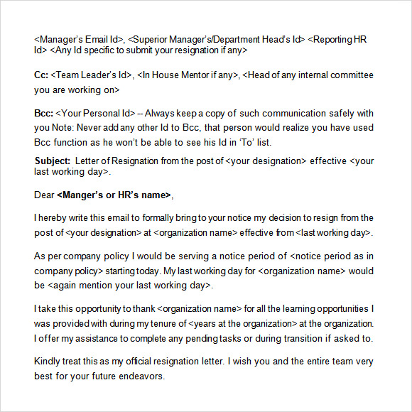 FREE 6 Sample Resignation Email Letter Templates In In PDF MS Word