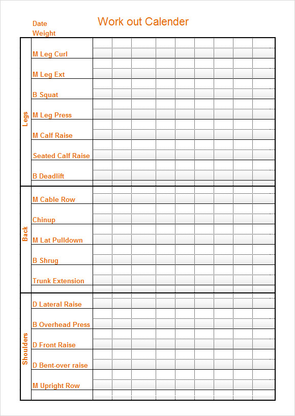 Workout Calendar Template Excel Template Business Format