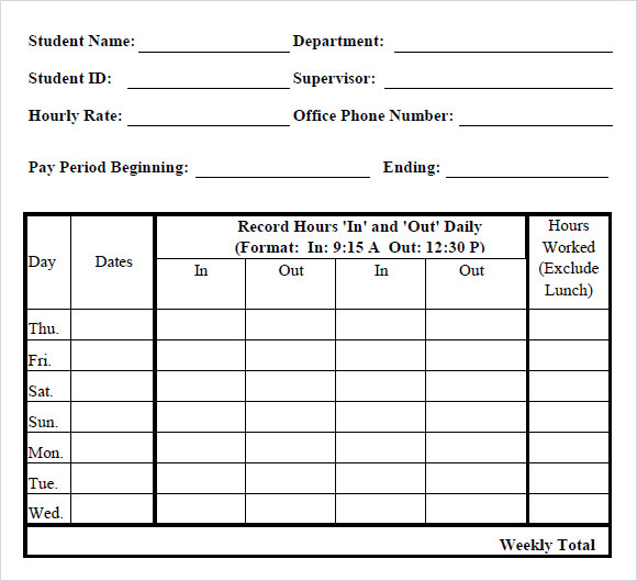 FREE 6 Sample Blank Timesheets In Google Docs Google Sheets Excel 