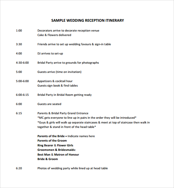 FREE 12 Sample Wedding Weekend Itinerary Templates In PDF MS Word PSD