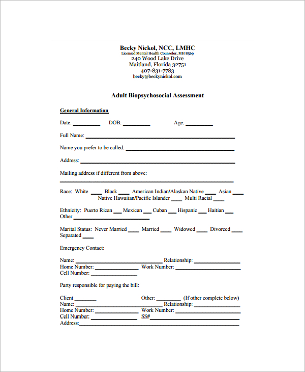 9 Biopsychosocial Assessment Templates PDF Sample Templates
