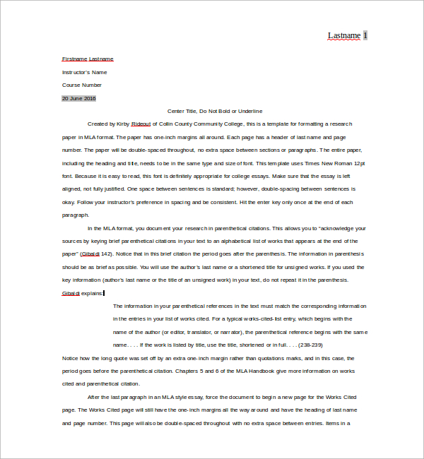 11 Sample MLA Outline Templates Sample Templates