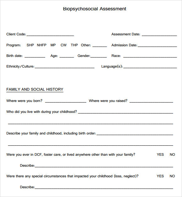 Printable Biopsychosocial Assessment Template Doc Printable Templates