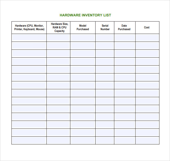 Inventory List Sample PDF Template