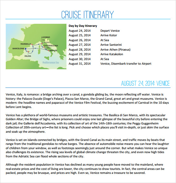 FREE 7 Cruise Itinerary Samples In PDF MS Word