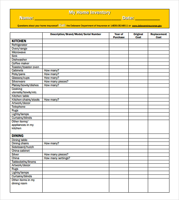 Printable Personal Property Inventory Form