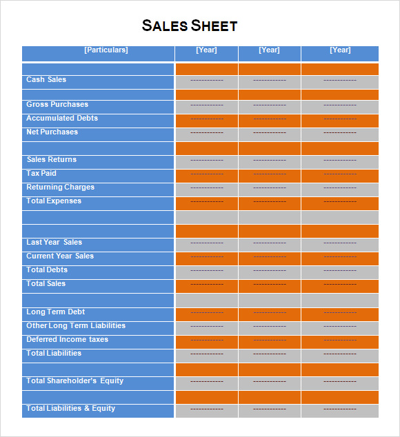 Sales Sheet Template Free Sheet Templates