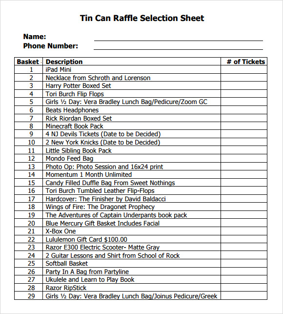 12 Sample Raffle Sheet Templates PDF Word Excel Pages Sample 