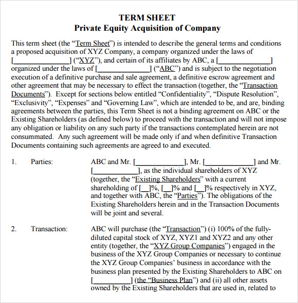 FREE 16 Sample Term Sheet Templates In PDF MS Word