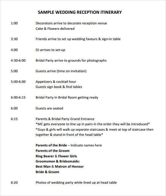 FREE 16 Wedding Itinerary Samples In MS Word PSD AI Publisher 