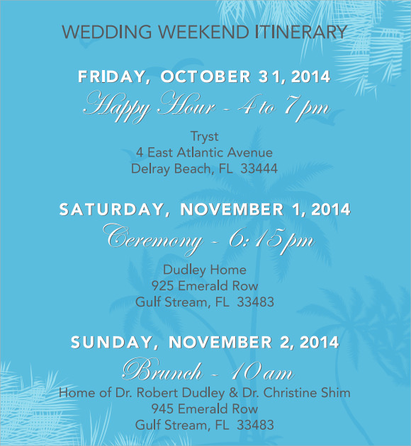 FREE 12 Sample Wedding Weekend Itinerary Templates In PDF MS Word PSD