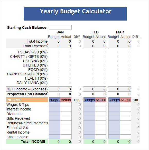 Yearly Budget Calculator Excel DriverLayer Search Engine
