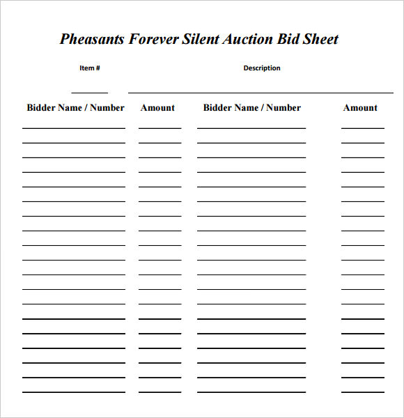 FREE 21 Sample Silent Auction Bid Sheet Templates In MS Word PDF