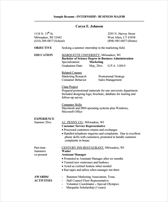 FREE 7 Sample Internship Resume Templates In PDF MS Word