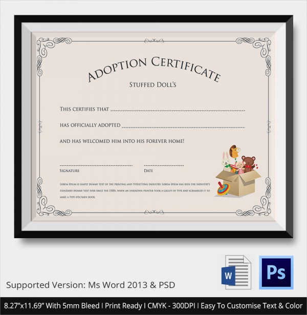 FREE 23 Sample Adoption Certificates In AI InDesign MS Word 
