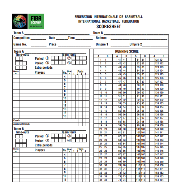 FREE 11 Sample Basketball Score Sheet Templates In Google Docs 