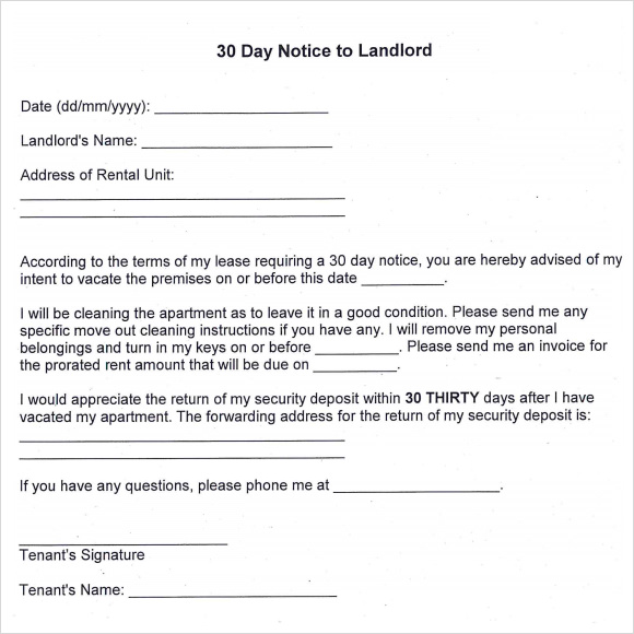 Printable 30 Day Notice To Landlord Printable Word Searches
