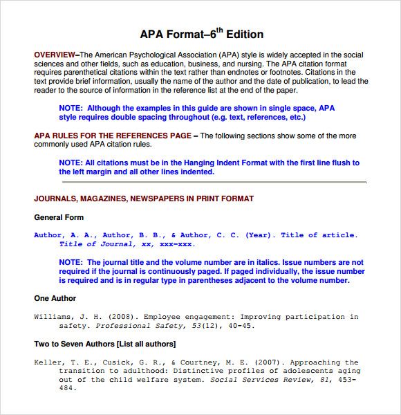 FREE 6 Sample APA Format Templates In PDF MS Word