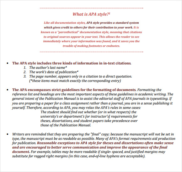 7 Sample APA Format Templates Sample Templates