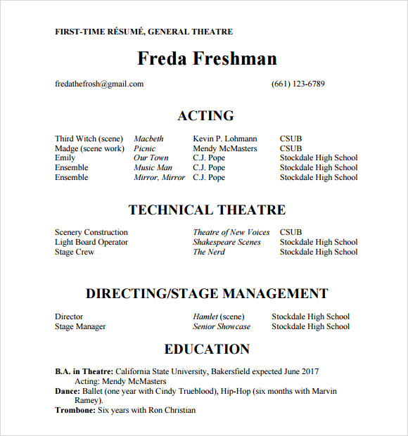 Resume Theatre Resume Template Word