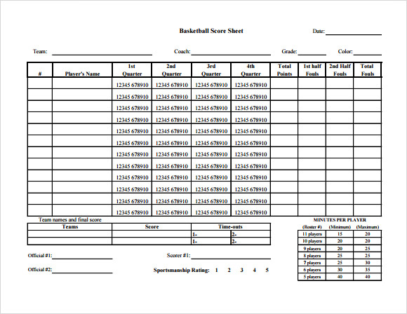 FREE 11 Sample Basketball Score Sheet Templates In Google Docs 