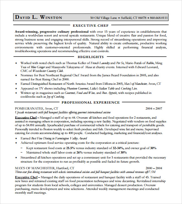 Executive Chef Resume