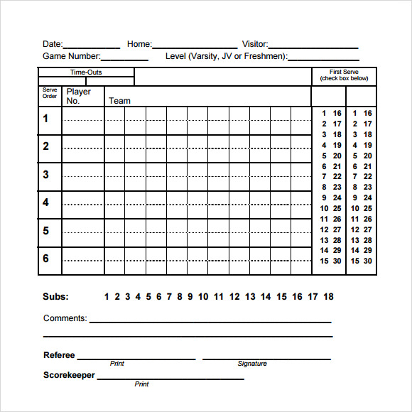 Free Printable Volleyball Score Sheet Template Printable Templates