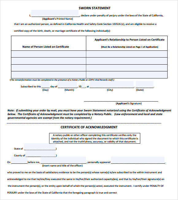 FREE 12 Sample Sworn Statement Templates In Google Docs MS Word 