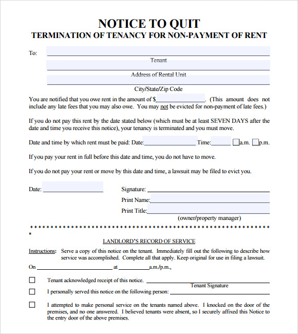 Notice To Quit Letter Template PDF Template