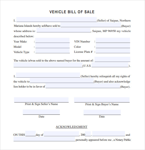 Free Printable Vehicle Bill Of Sale Template Form Generic Free Motor 