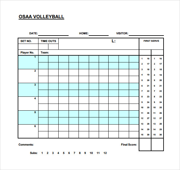 Volleyball Score Sheets Printable