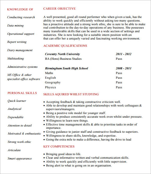 FREE 7 Sample Internship Resume Templates In PDF MS Word
