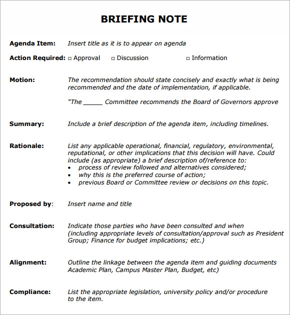 6 Briefing Note Samples PDF Word Sample Templates