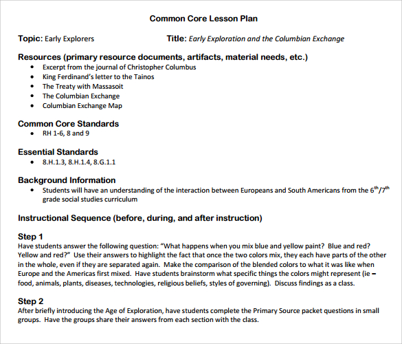 FREE 9 Common Core Lesson Plan Samples In Google Docs MS Word 