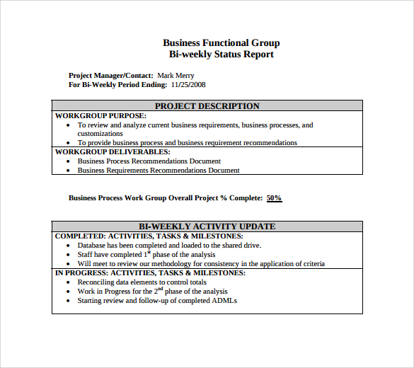 FREE 7 Sample Weekly Status Reports In PDF MS Word