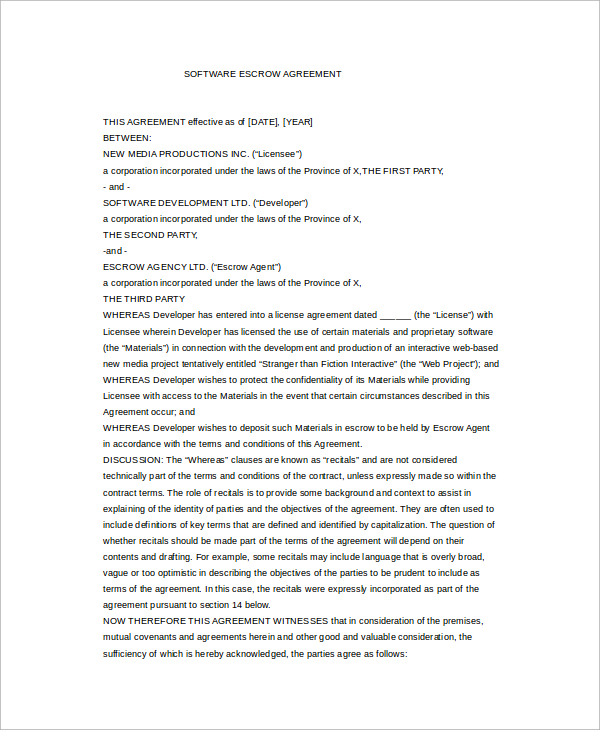 10 Sample Escrow Agreement Templates Sample Templates